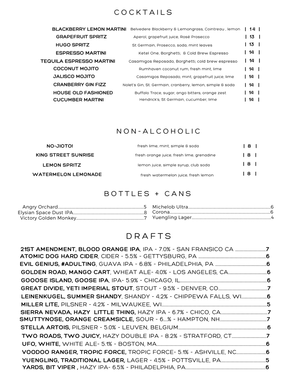 Menu - 26 East King Street